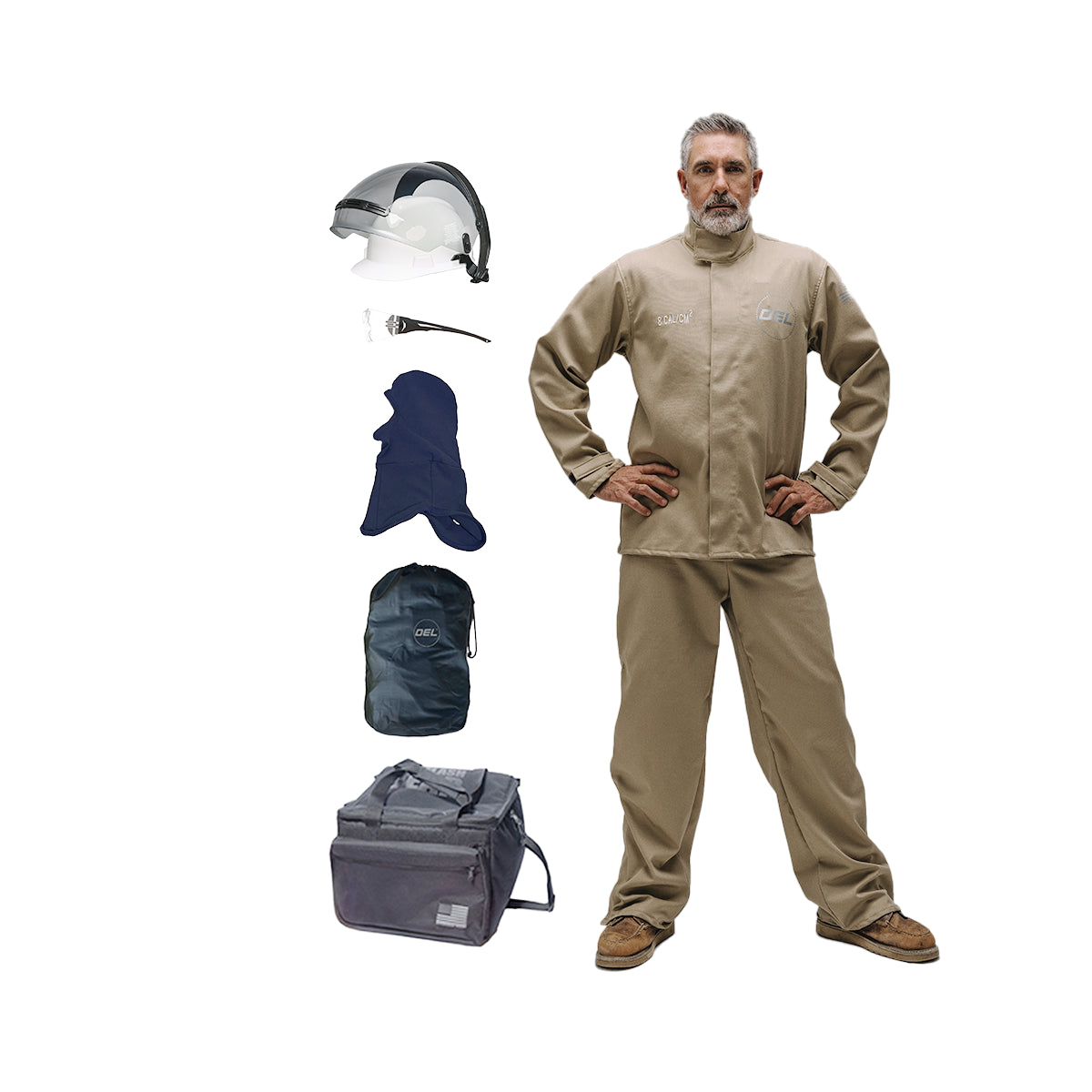 8 Cal Jacket & Bib Overall & Headgear Kit, Khaki - Men's — Safety ...