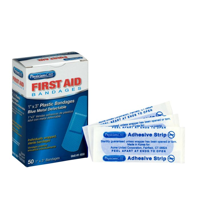 Blue Metal Detectable 1" x 3" Plastic Bandages — Safety & Packaging Sales
