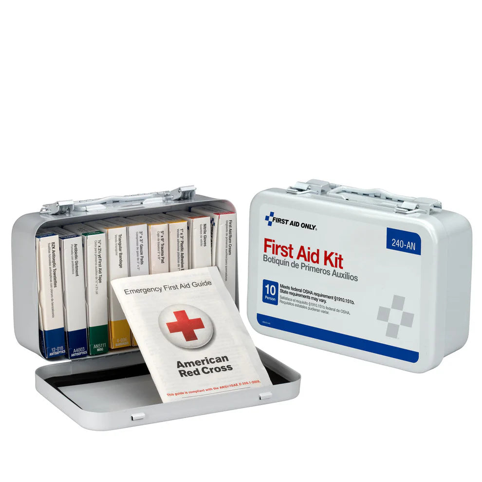 10 Unit First Aid Kit, Metal Case, OSHA Compliant — Safety & Packaging ...