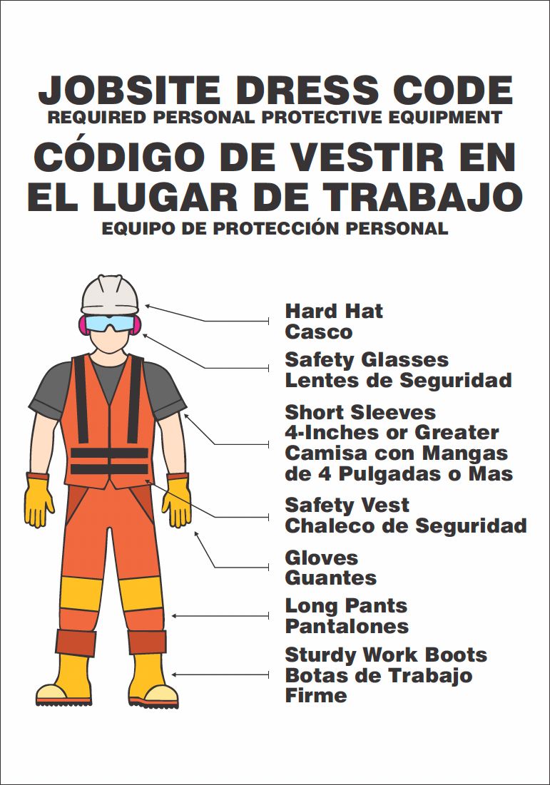Jobsite Dress Code, Bilingual — Safety & Packaging Sales