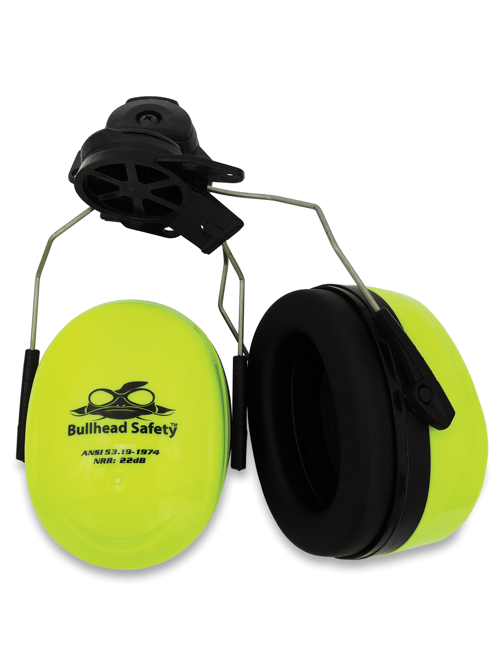 Bullhead Safety® Hi-Vis Lime Premium Style Cap-Mounted Earmuff, NRR 22 ...