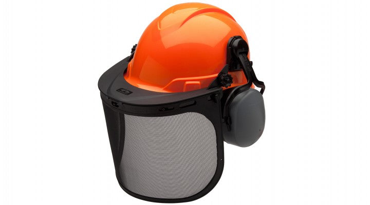 Forestry Kit - Hi-Vis Orange Ridgeline Cap Style Hard Hat with Attachm ...