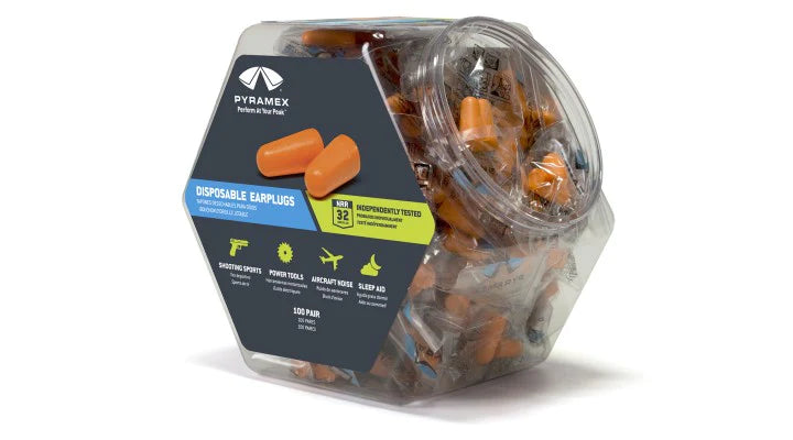 100 Disposable Earplugs in a Retail Bin — Safety & Packaging Sales