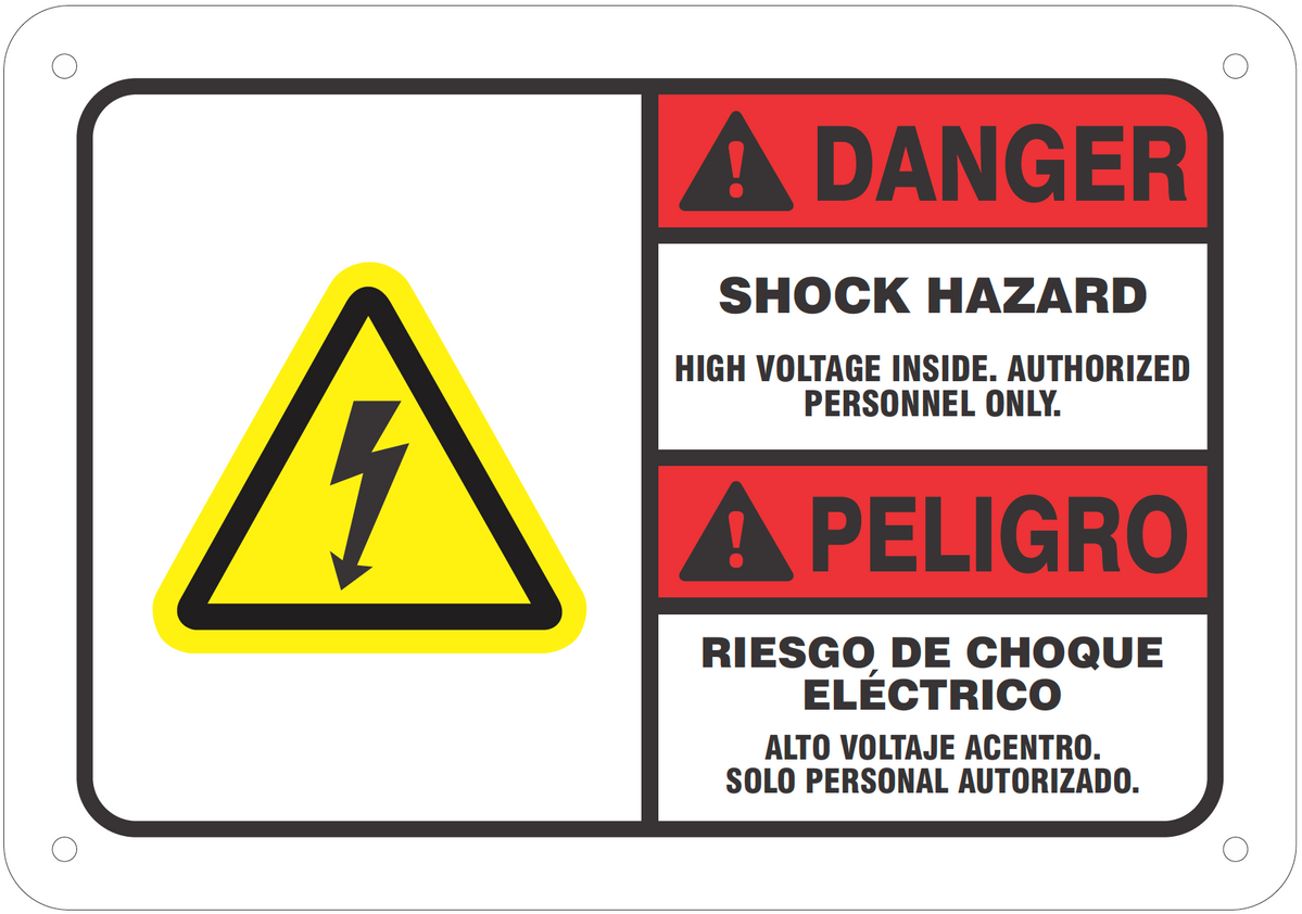 7" x 10" Danger Shock Hazard High Voltage Inside Authorized Personnel ...