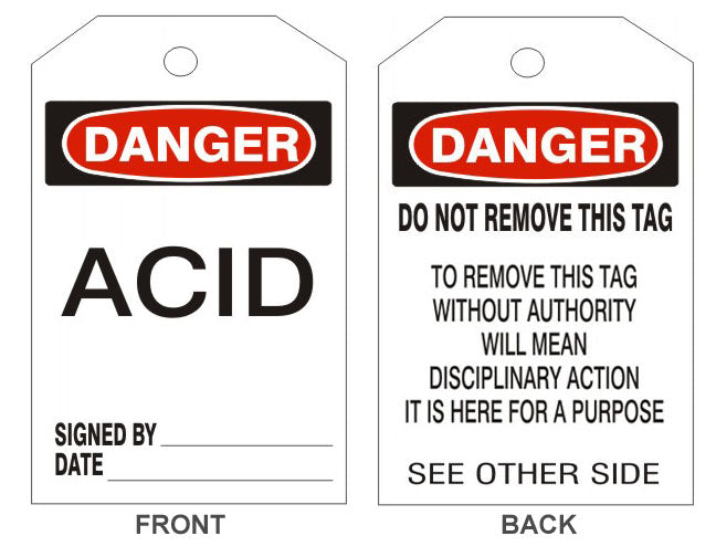 6" x 3" Danger Acid Tags — Safety & Packaging Sales